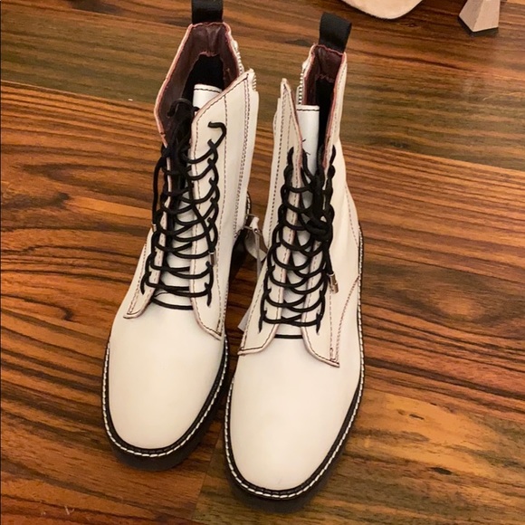 Topshop | Shoes | White Block Lace Up Boots | Poshmark